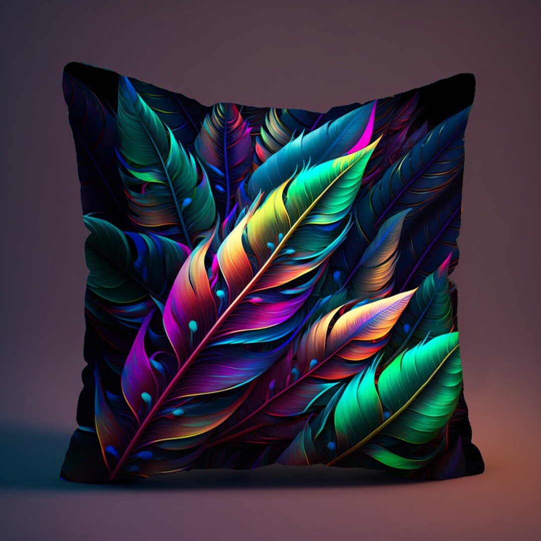 UV Reactive Feather Cushion: Psychedelic Neon Pillow Case - Etsy