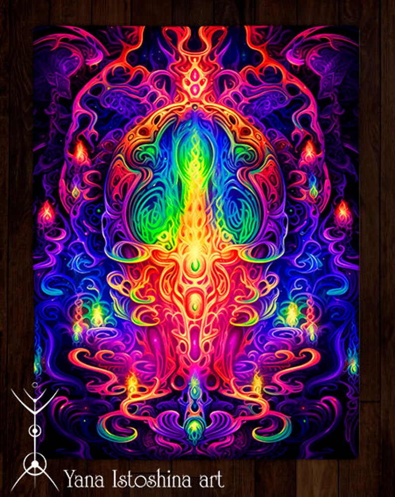 Psychedelic UV Reactive Blanket, Blacklight Art Bedspread, Vibrant ...