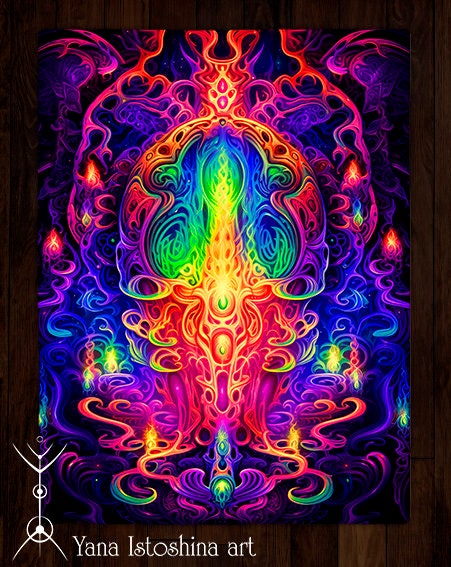 Psychedelic UV Reactive Blanket, Blacklight Art Bedspread, Vibrant ...