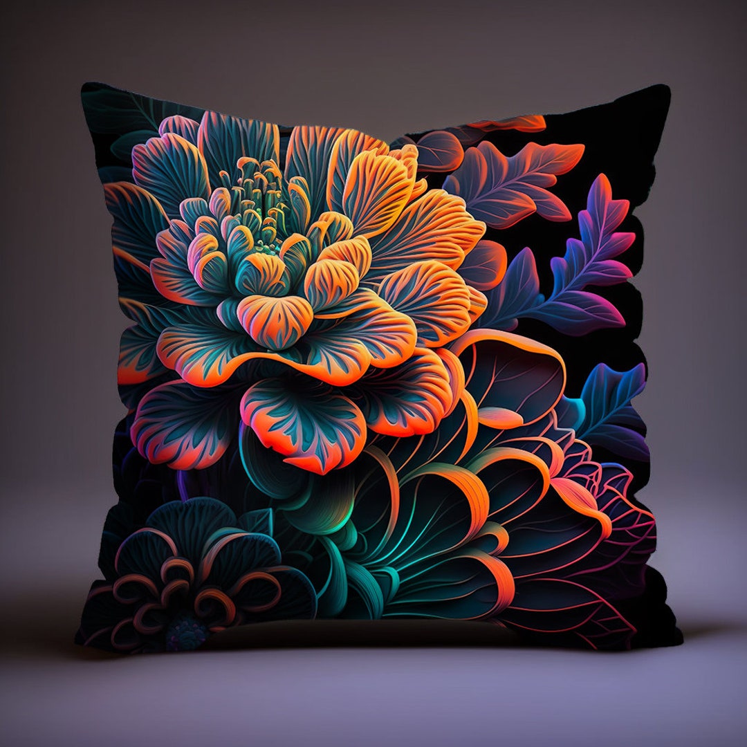 UV Reactive Floral Pillow Case: Psychedelic Neon Cushion - Etsy