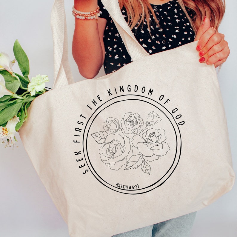 Christian Tote Bag, Reusable Canvas Bag, Scripture Tote, Bible Verse ...