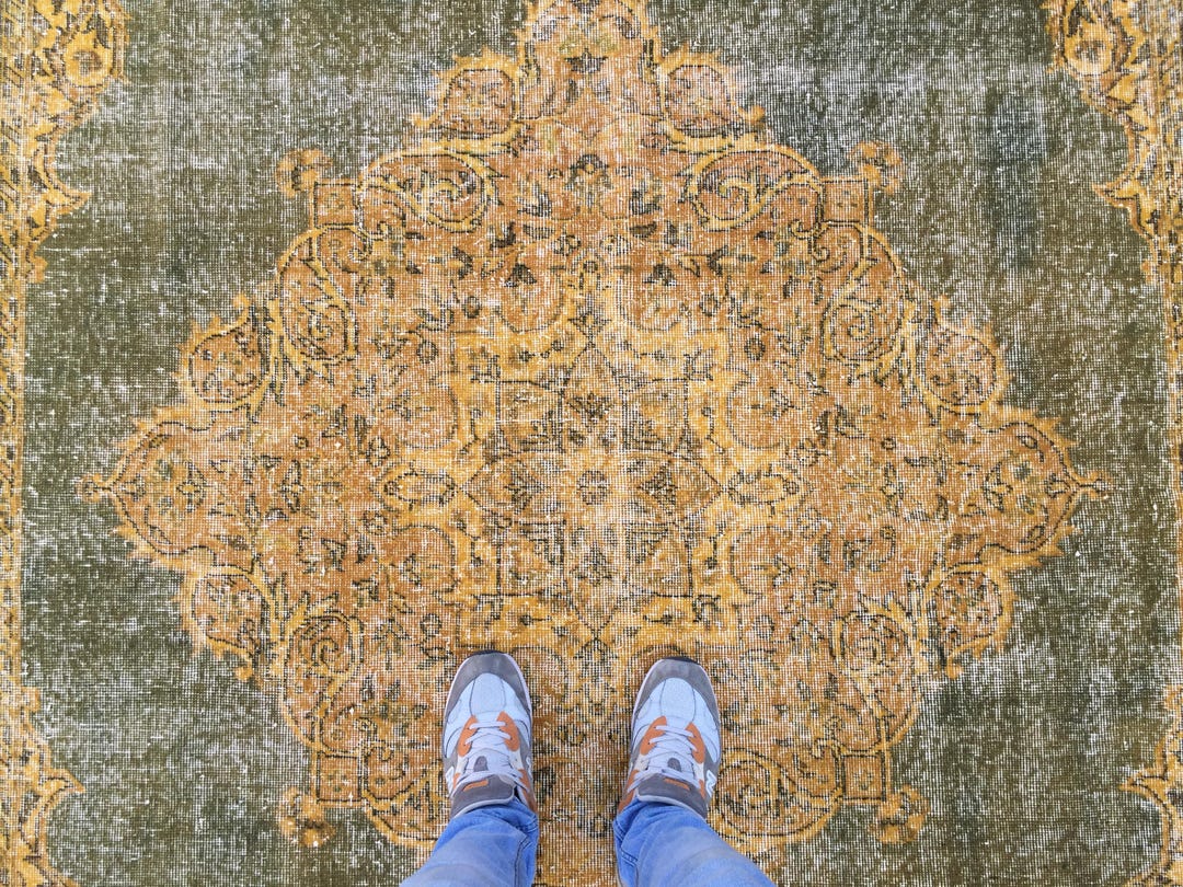 8x11 Boho Yellow Green Rug, Living Room Rug , 7'6 X 11'4 Turkish Dining ...