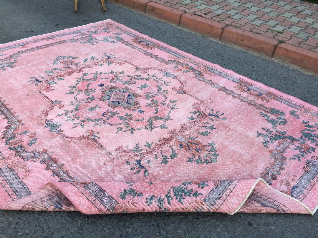 7x11 Floral Pink Vintage Living Room Rug, Retro Rug, 7'5 X 10'8 ...