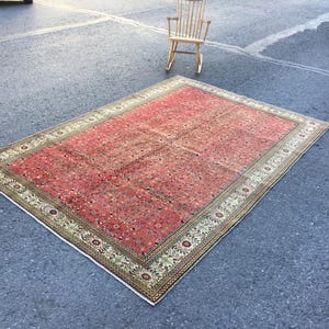 7x9 Red Boho Handmade Rug, Retro Dining Room Rug, 6'7 X 9'5 Living Room ...
