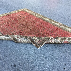 7x9 Red Boho Handmade Rug, Retro Dining Room Rug, 6'7 X 9'5 Living Room ...