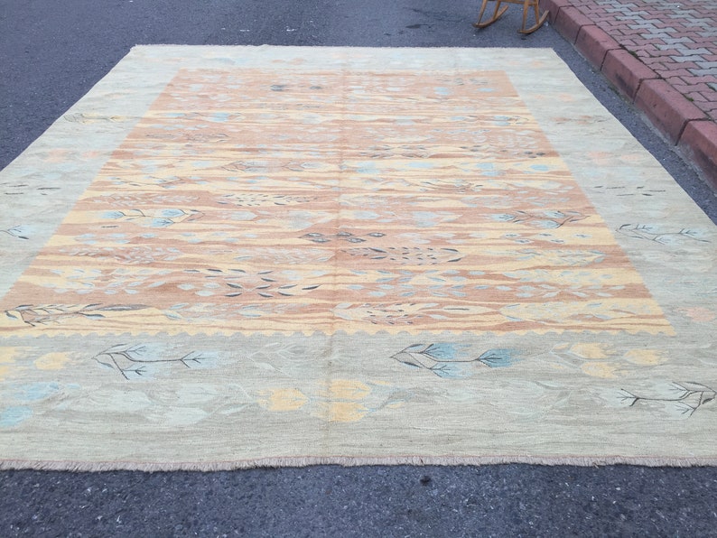 Romanian Flat Woven Living Room Rug, 10'9" X 13'1" Vintage Bedroom ...