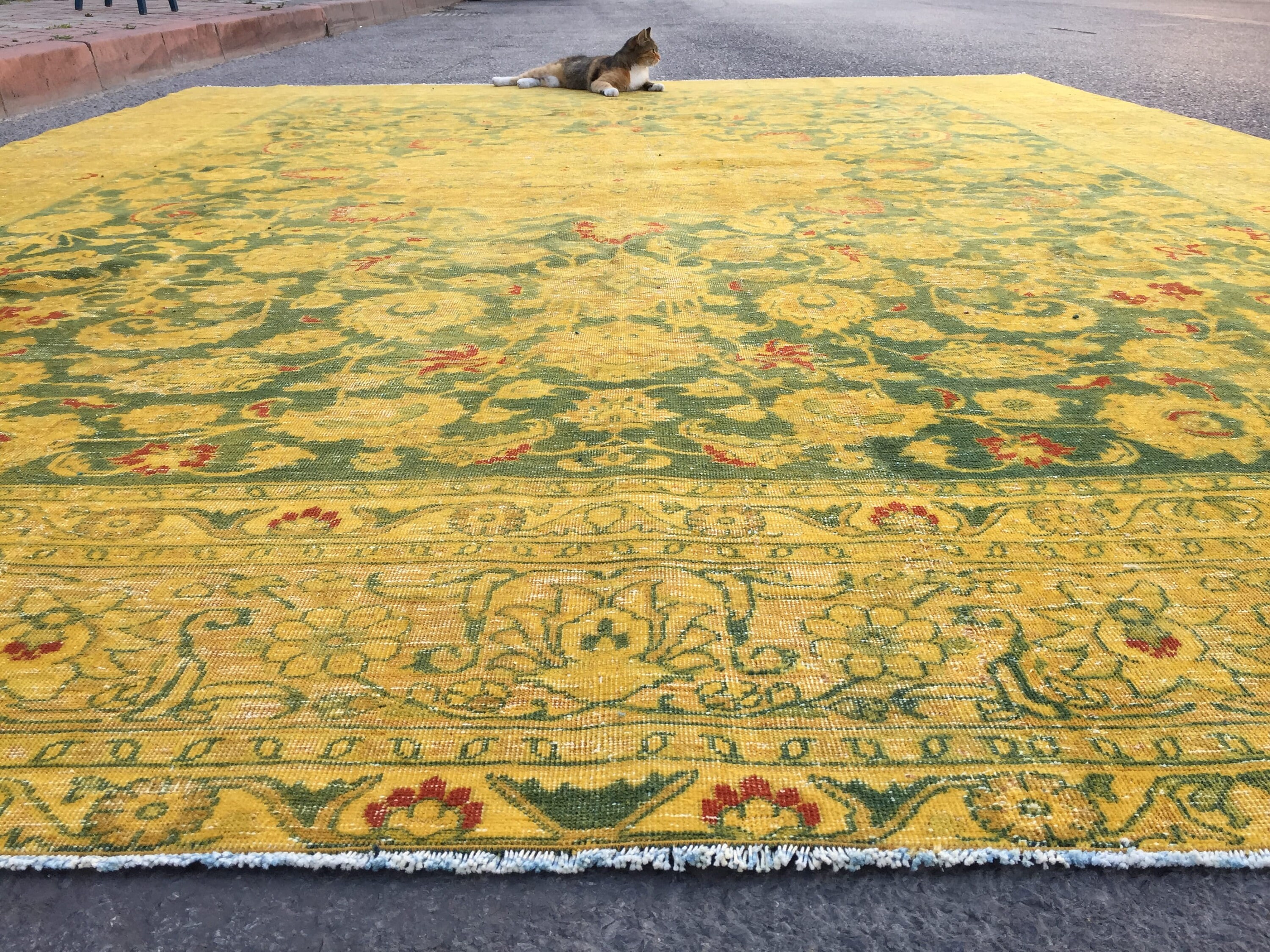 9x12 Oushak Area Rug, Green Yellow Rug, Handmade Rug, 9'5 X 12'2 Living ...