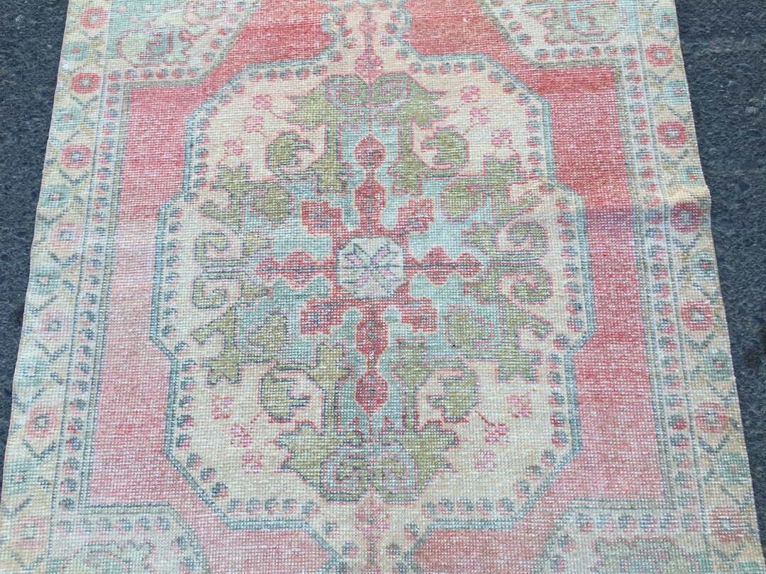 4x7 Distressed Entryway Rug, Turkish Office Rug, 4' X 7'5" Red Beige ...