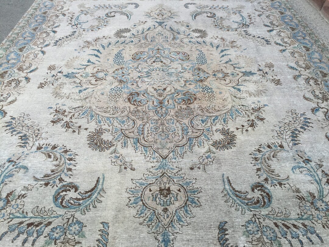 9x13 Home Decor Rug, Retro Bedroom Rug, 9'5 X 12'10 Distressed Wool Rug ...