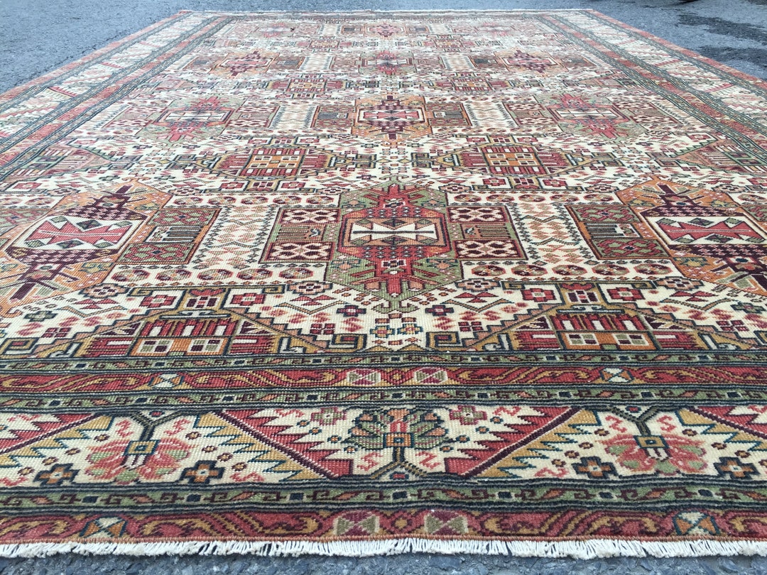 6x10 Geometric Living Room Rug, Vintage Bedroom Rug, 6'2 X 9'7 Handmade ...