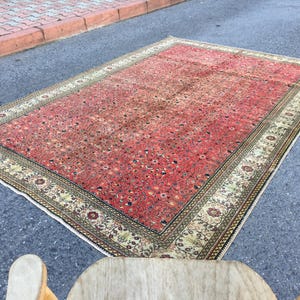 7x9 Red Boho Handmade Rug, Retro Dining Room Rug, 6'7 X 9'5 Living Room ...