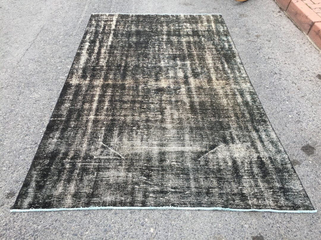 5x9 Dark Deco Rug, Faded Black Rug, Area Rug, 5'4" X 8'8" Living Room ...