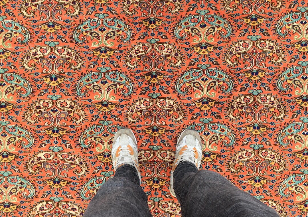 8x10 Orange Tribal Rug, Vintage Living Room Rug, 7'6" X 9'10" Bohemian ...