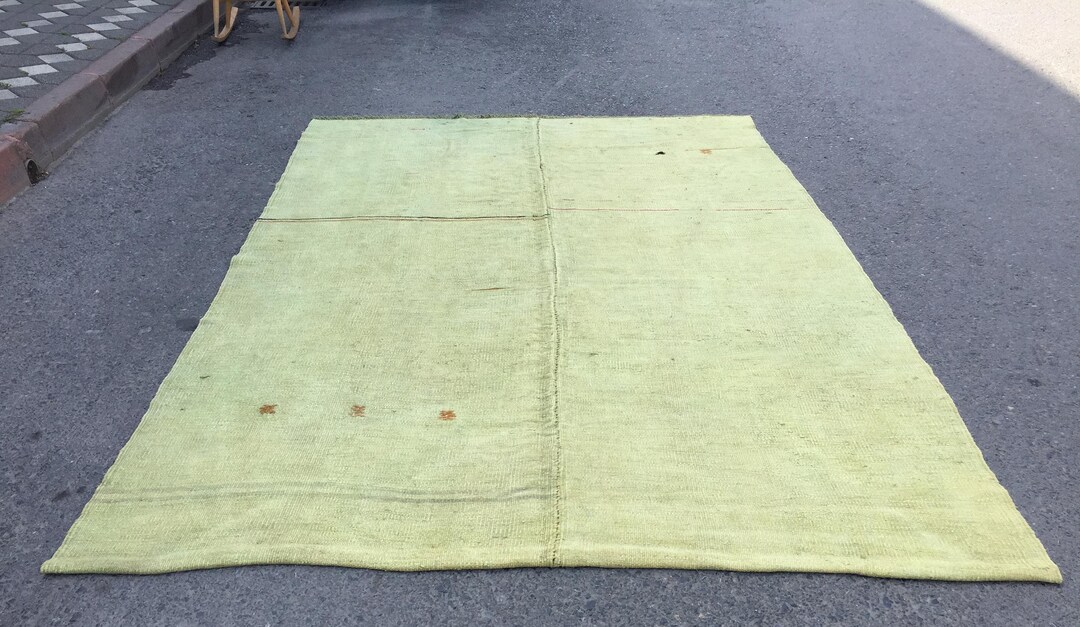 7x10 Retro Pastel Green Rug, Boho Turkish Hemp, 6'8 X 9'9 Woven Rug ...