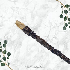 One-of-a-kind Hand-painted Ritual Wand With Amber Crystal | Witch Wand ...