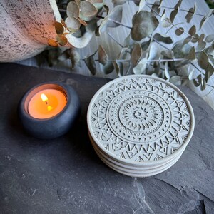 Set of 4 Natural Gray Textured Geometric Concrete Coasters | Cement ...