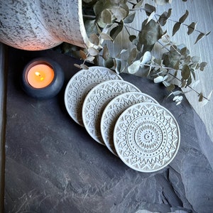 Set of 4 Natural Gray Textured Geometric Concrete Coasters | Cement ...