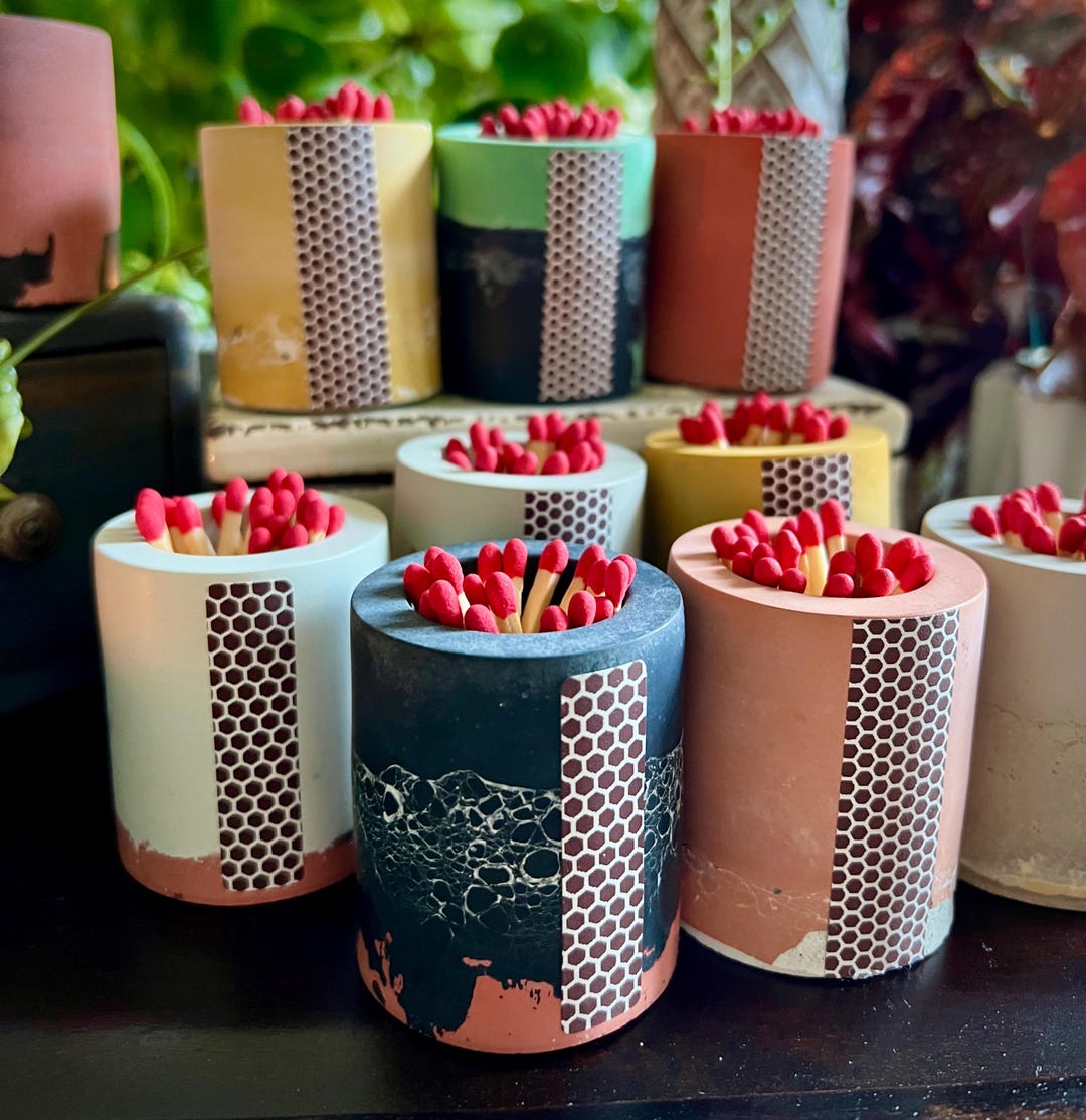 Zero Waste Concrete Matchstick Holder With Striker Sticker | Handmade ...