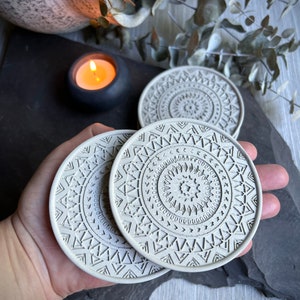 Set of 4 Natural Gray Textured Geometric Concrete Coasters | Cement ...