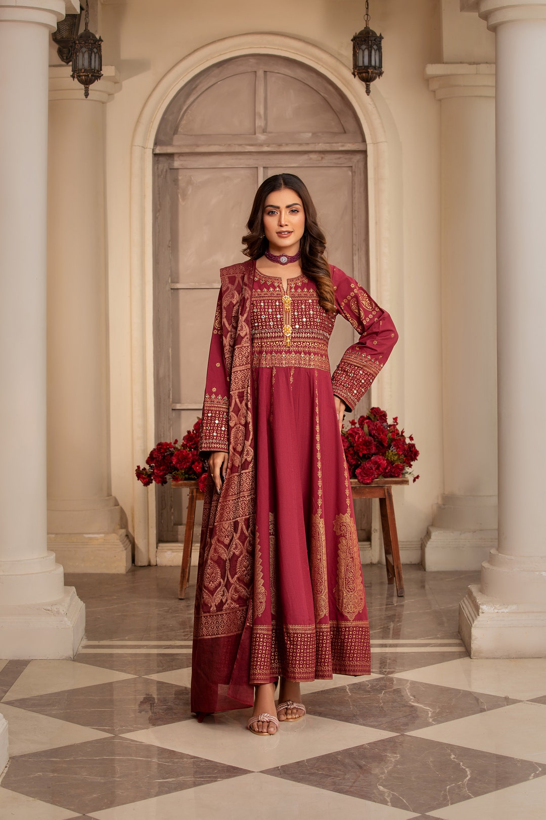 Maroon Dress, Women Traditional Wear, Pakistani Designer Dress ...
