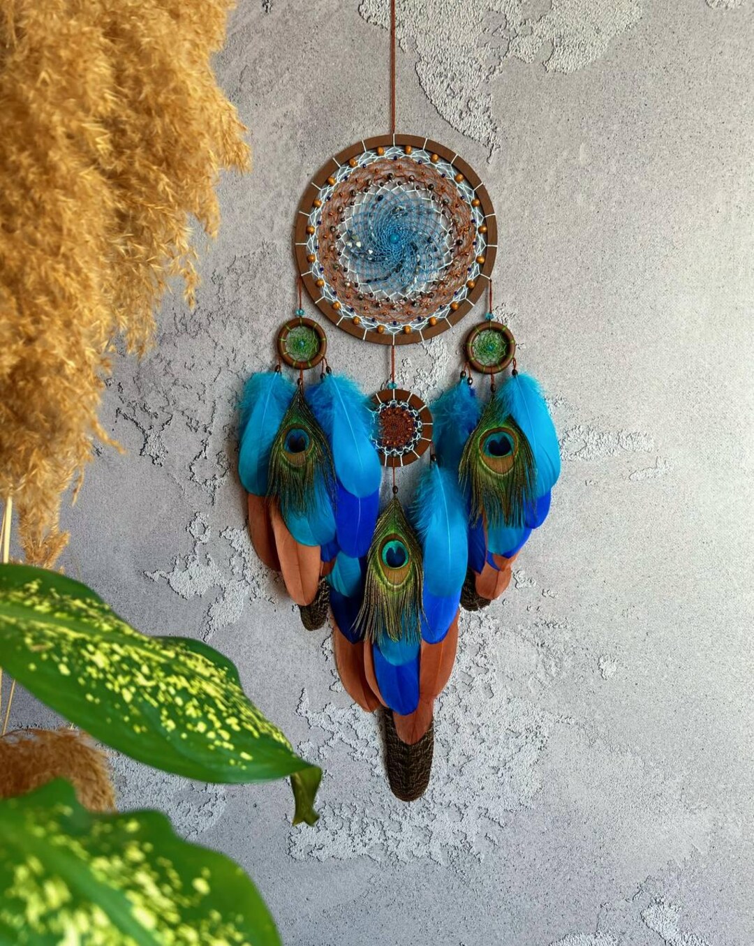 Large Real Dream Catcher Ojibwe Design, Blue Authentic Native American ...