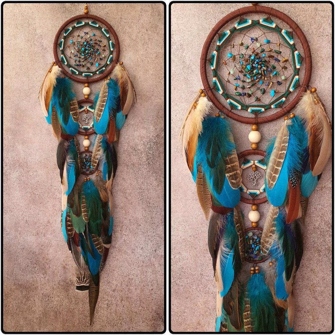 Authentic Dreamcatcher With Natural Bird Feathers, Large Traditional ...