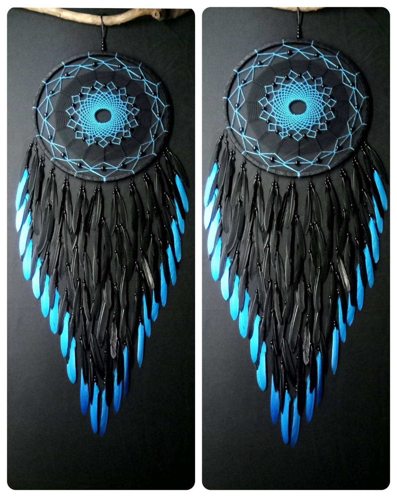 Large Dream Catcher Wall Hanging | Black and Blue Dream Catcher With ...