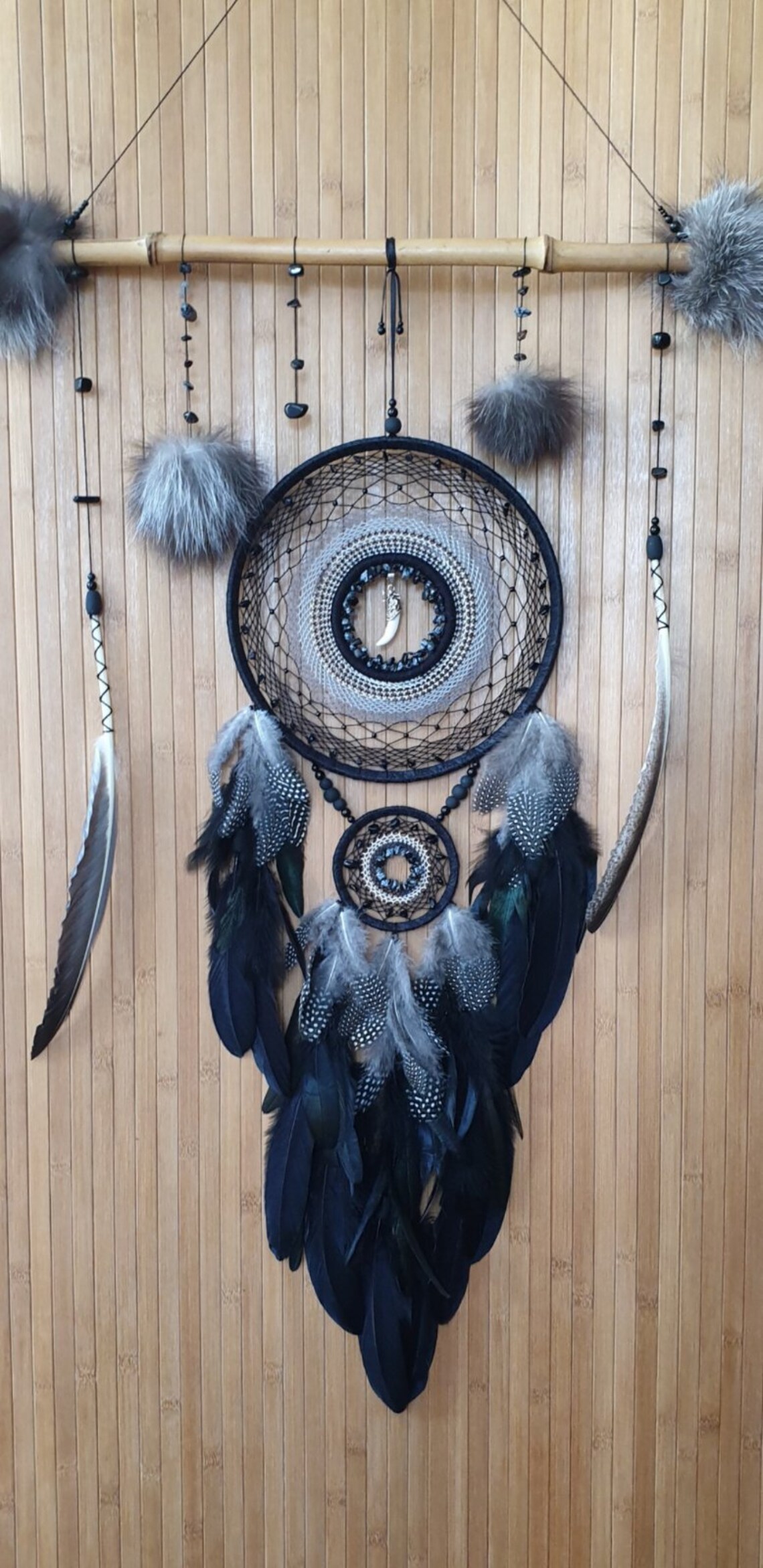Large Black Dream Catcher in Traditional Style With Fur of a - Etsy