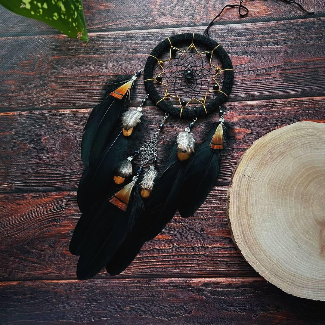 Black Dreamcatcher Inspired by Ojibwe, Gothic Large Indian Art Dream ...
