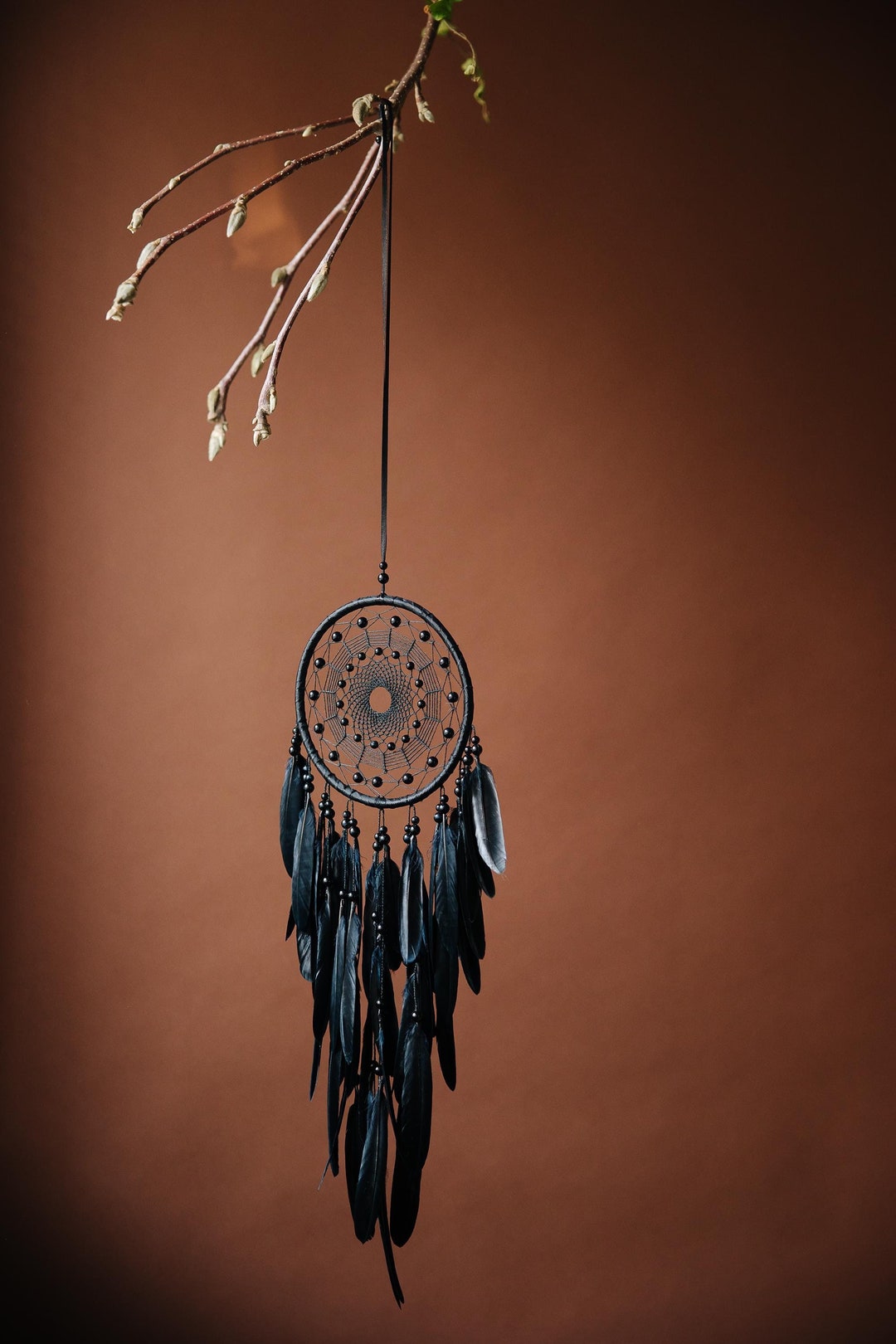 Authentic Dream Catcher, Black Dreamcatcher With Natural Feathers ...