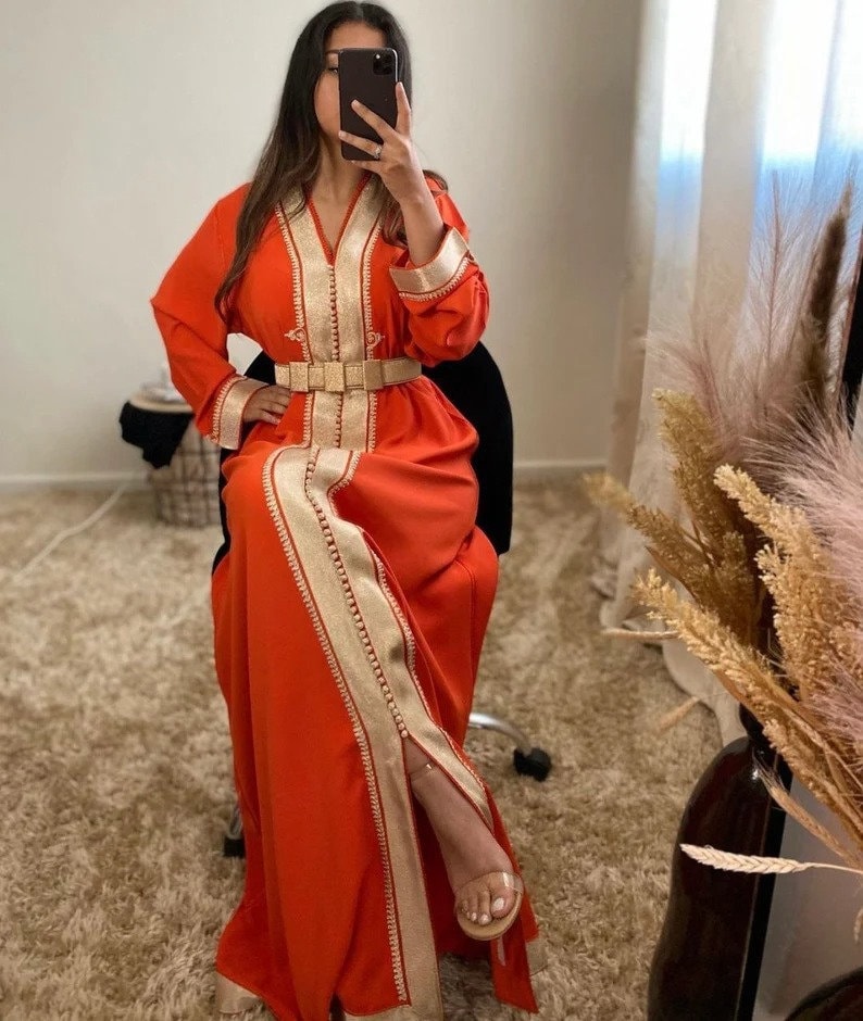 Caftan Marocain Caftan Ramadan Kaftan Orange Marocain - Etsy
