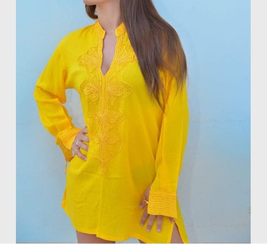 Tunic Clothing Yellow Moroccan Bedouin Shirt, Tunic, Resort Wear Wear ...