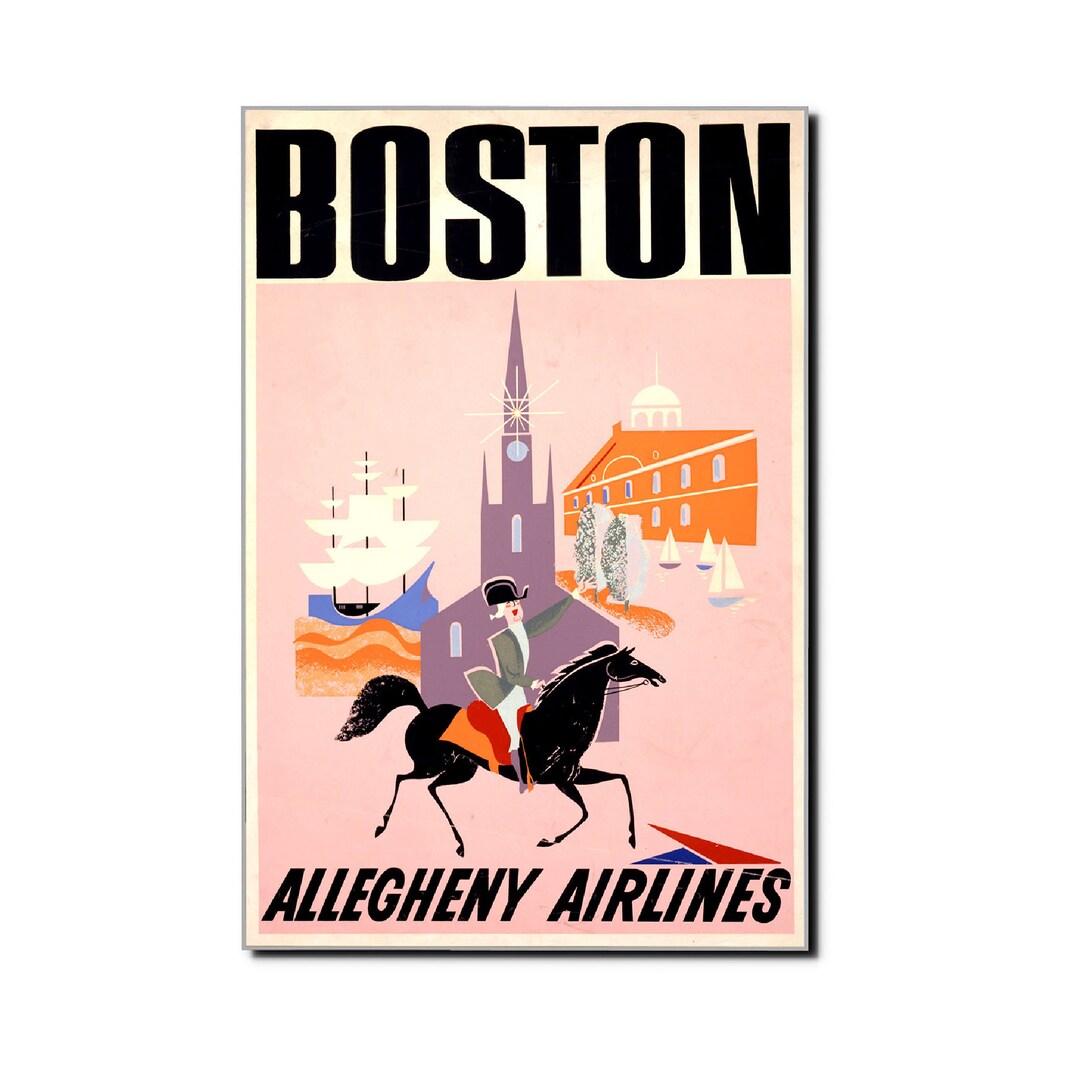 Boston Travel Poster 1950 Vintage Allegheny Airlines Vintage ...