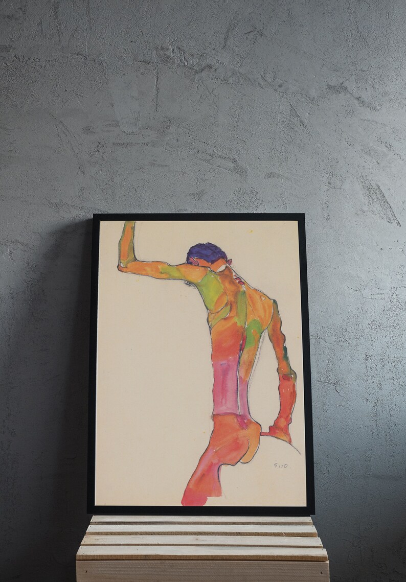 1910 EGON SCHIELE Male Nude With Raised Arm Expressionist - Etsy