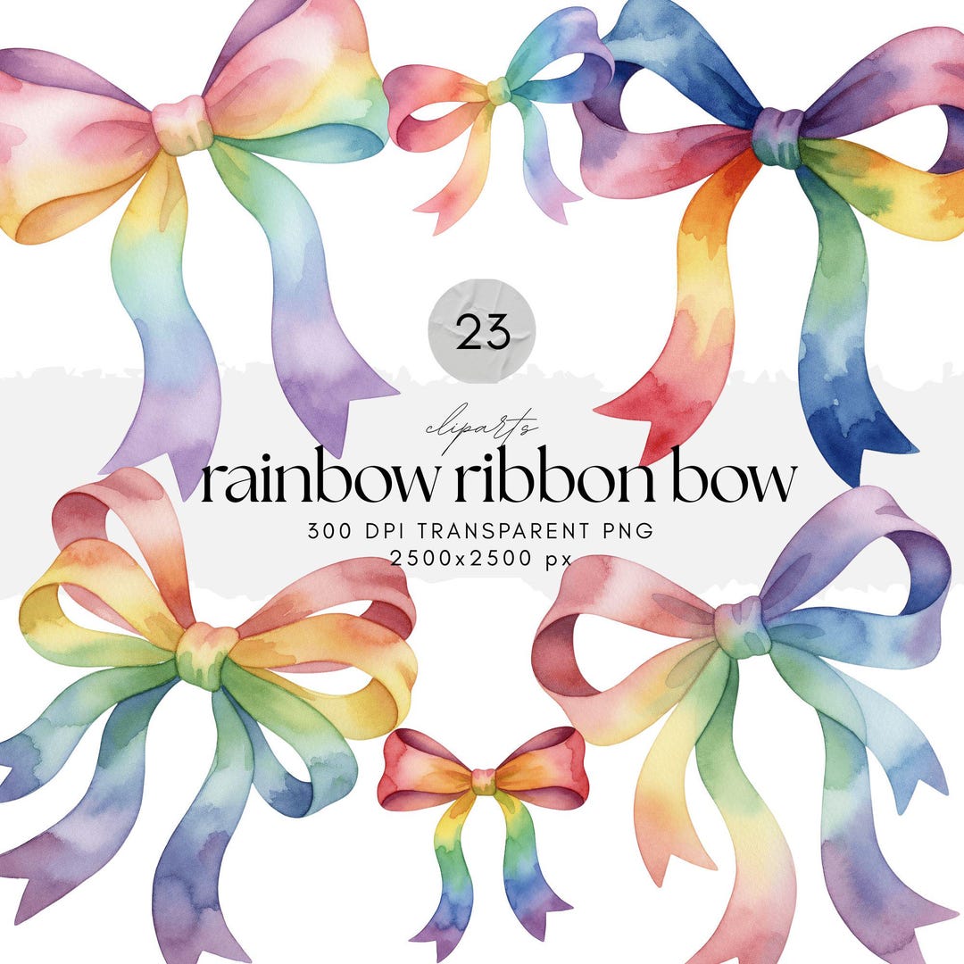 Rainbow Ribbon Bow Clipart, Watercolor Rainbow Bows PNG, 23 Digital ...