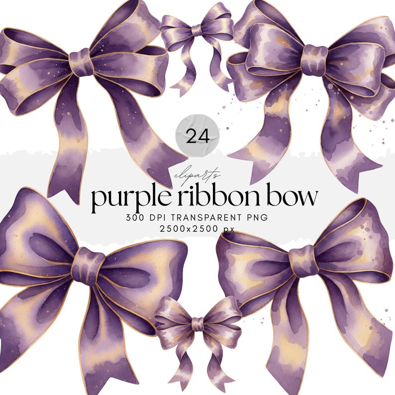 Purple Ribbon Bow Clipart, Watercolor Bow PNG, Lavender Bow Clip Art ...