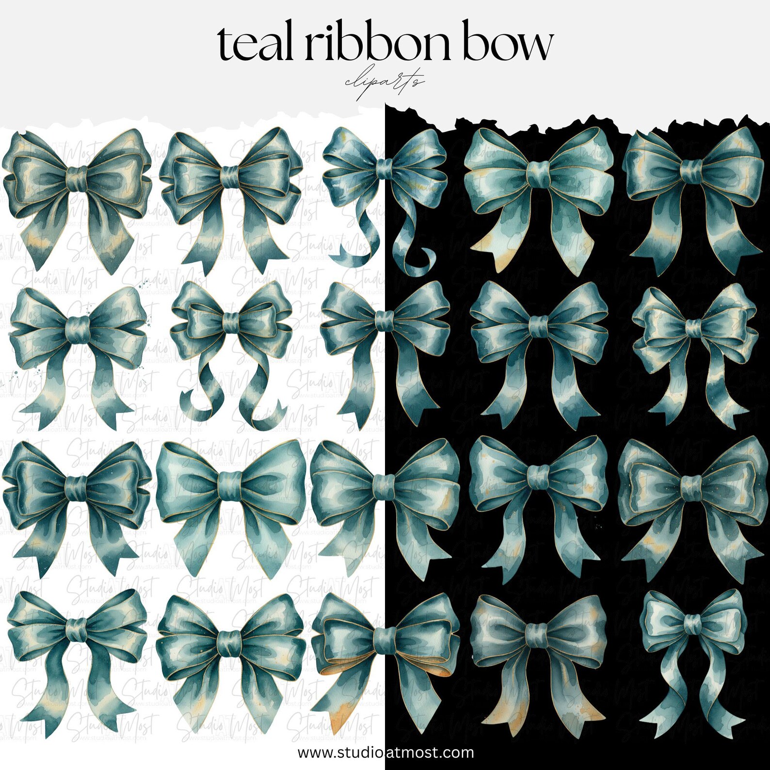 Teal Ribbon Bow Clipart, Watercolor Bow PNG, Blue Green Ribbon Clip Art ...