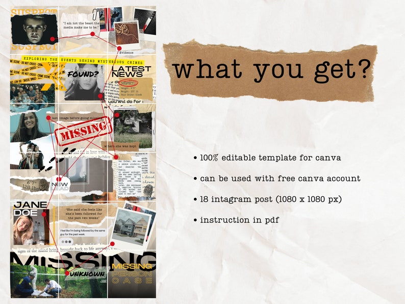 18 Posts True Crime Instagram Puzzle Feed Template, Evidence Board ...