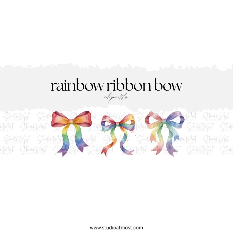 Rainbow Ribbon Bow Clipart, Watercolor Rainbow Bows PNG, 23 Digital ...