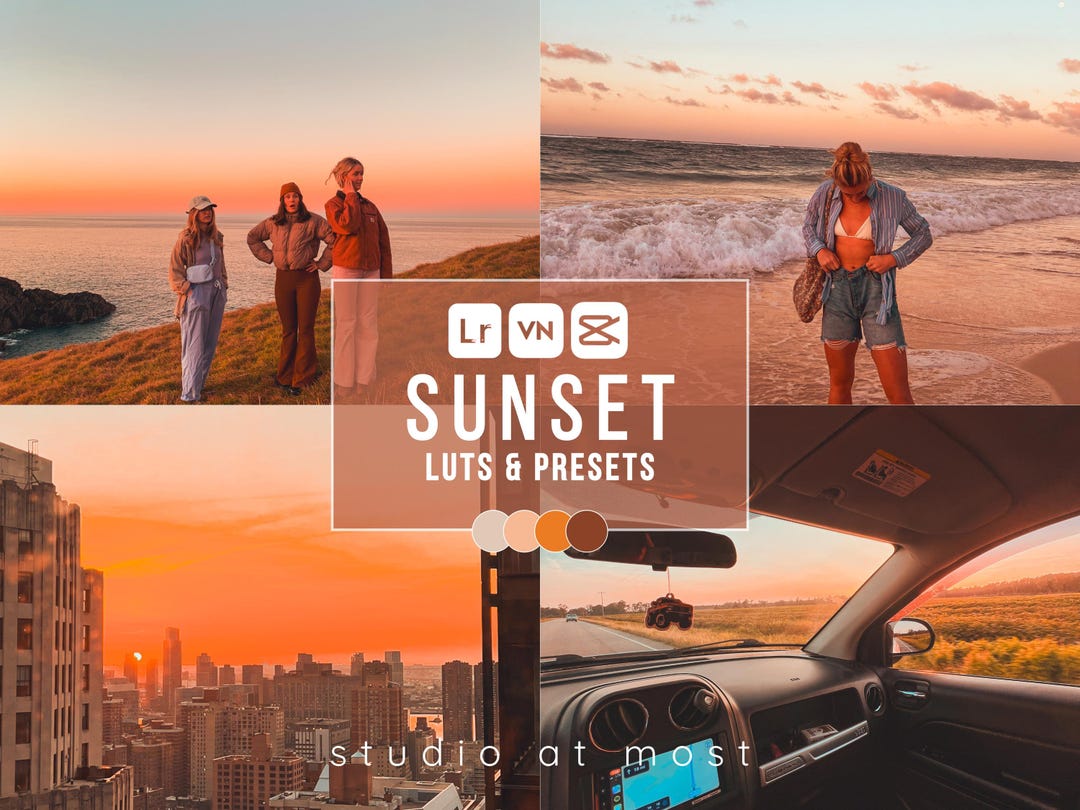 15 Sunset Presets & Luts Pack Bundle | Golden Hour Color Grading | Cube ...