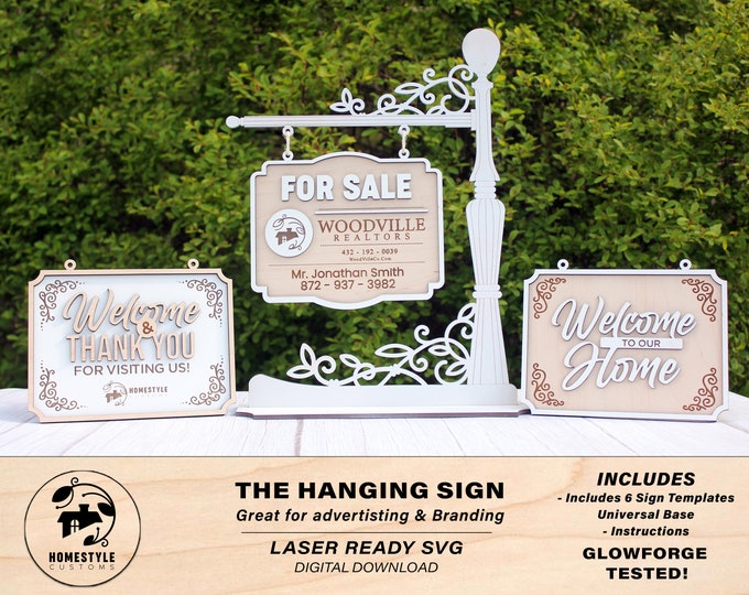The Hanging Sign SVG File Download Sized for Glowforge Customizable ...