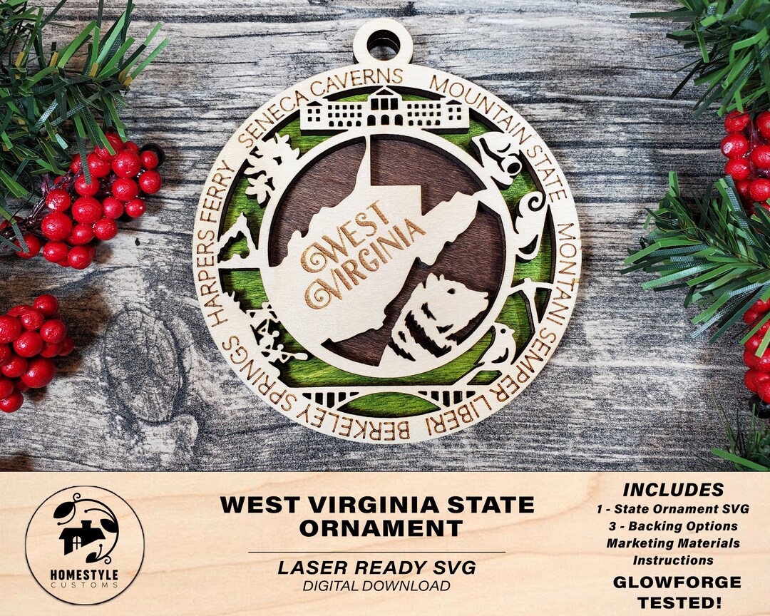 West Virginia State Ornament - SVG File Download - Sized for Glowforge ...
