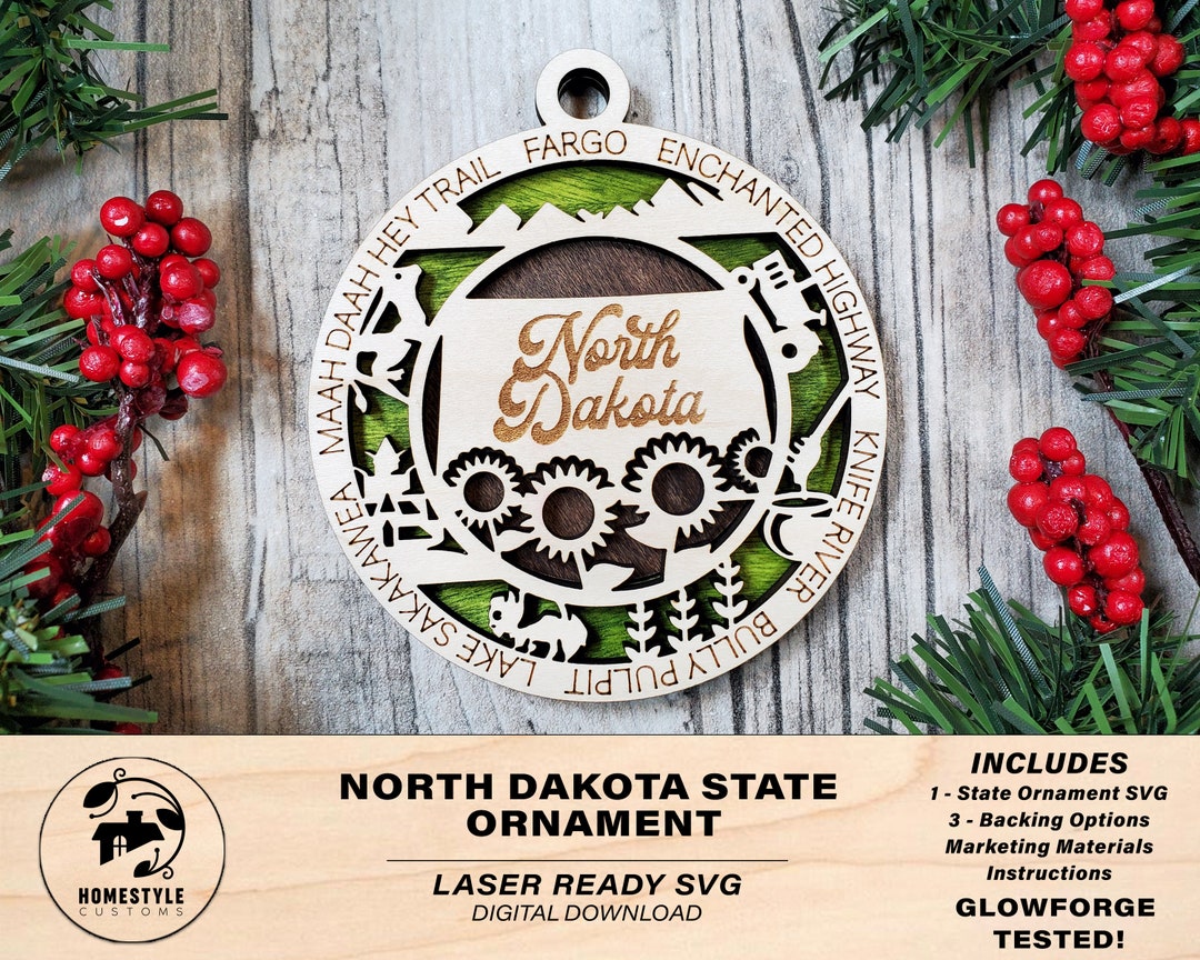 North Dakota State Ornament - SVG File Download - Sized for Glowforge ...