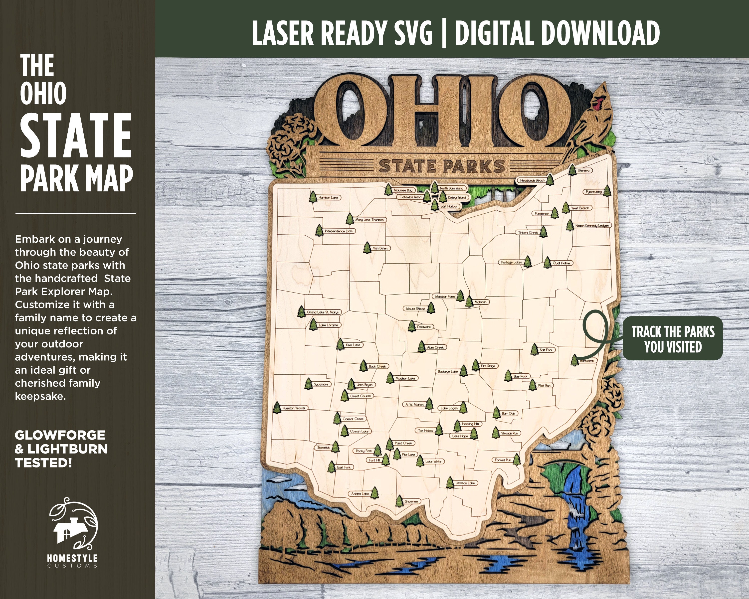 The Ohio State Park Map - Custom and Non Customizable Options - SVG ...