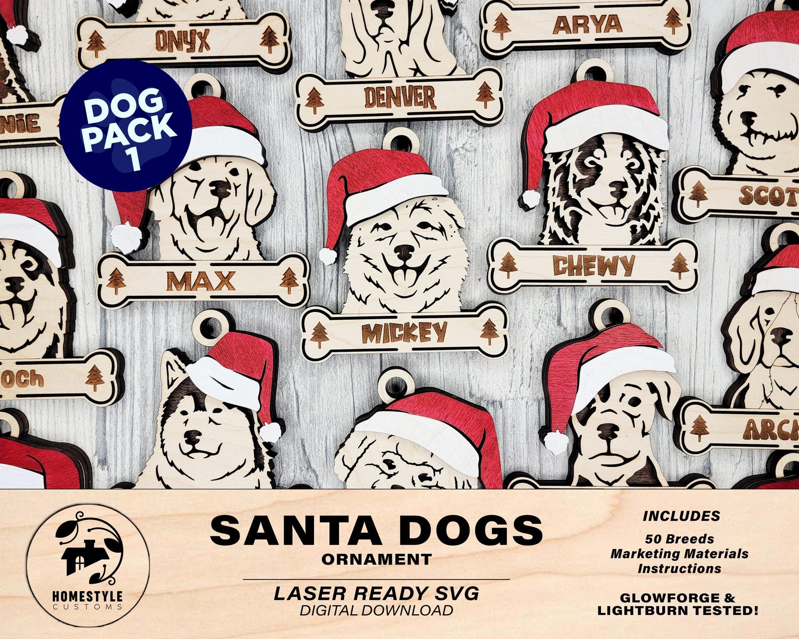 Santa Dogs Pack 1 - 50 Breeds Included - SVG, PDF, AI File Download ...