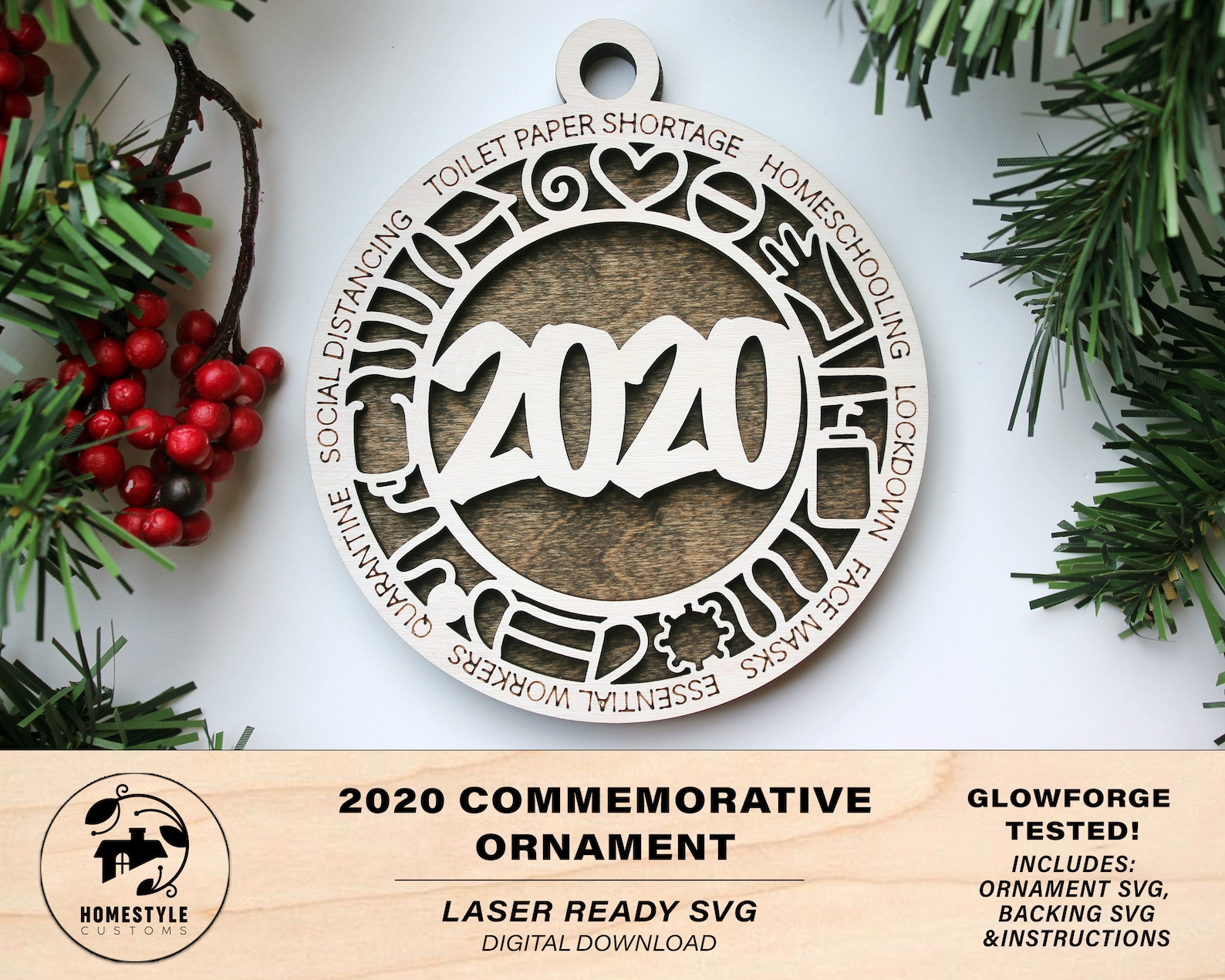 2020 Commemorative Ornament - SVG File Download - Sized for Glowforge ...