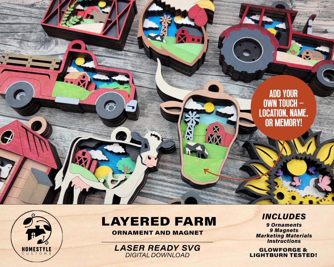 Layered Farm Bundle - Ornaments and Magnets - SVG, PDF, AI File ...