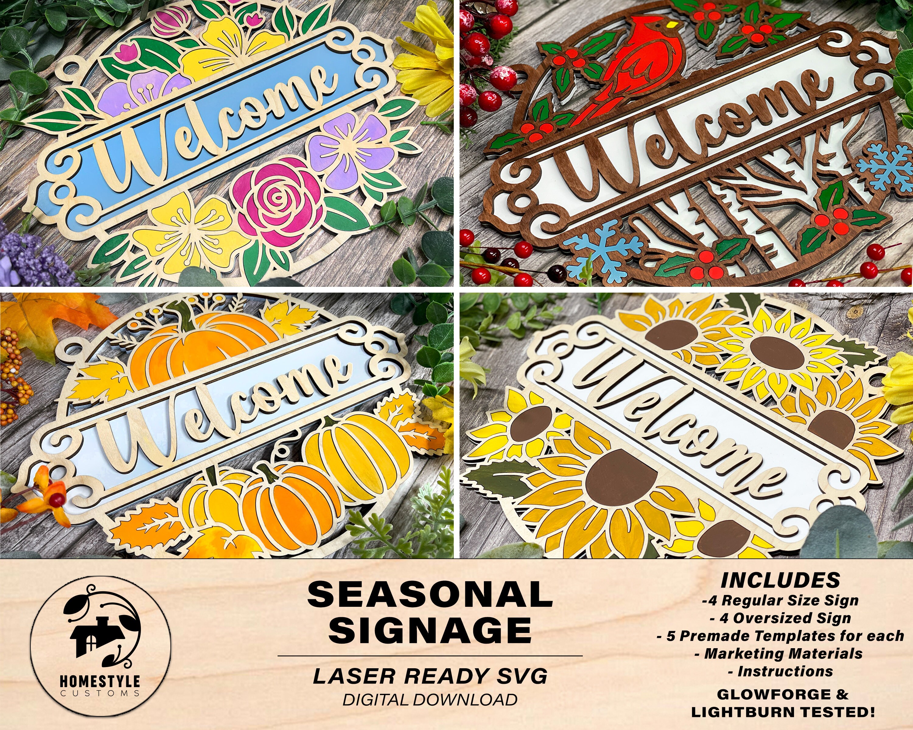 Seasonal Welcome Signage - Spring, Summer, Fall and Winter - 2 ...