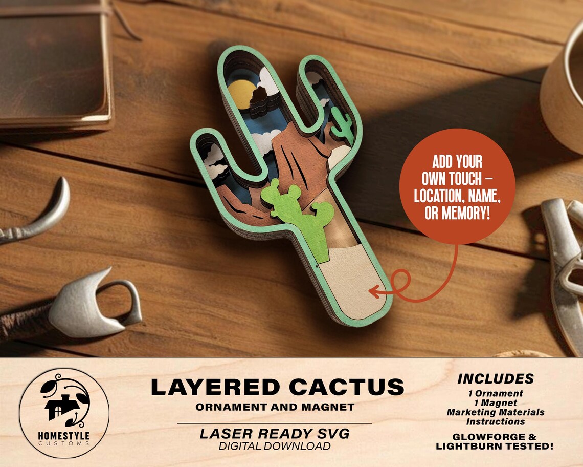 Layered Cactus - Ornament and Magnet - SVG, PDF, AI File Download ...