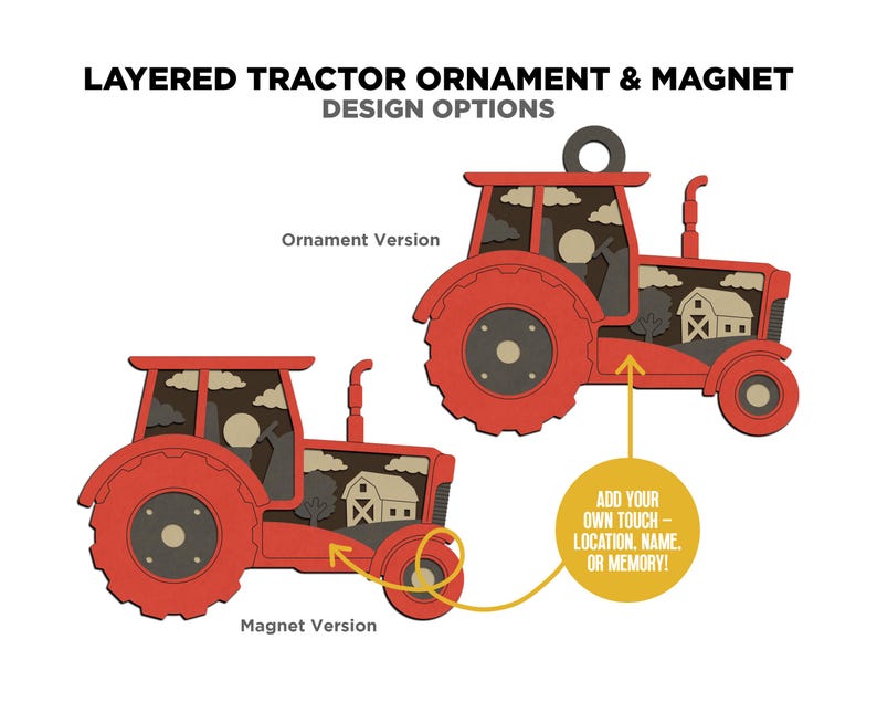 Layered Tractor - Ornament and Magnet - SVG, PDF, AI File Download ...